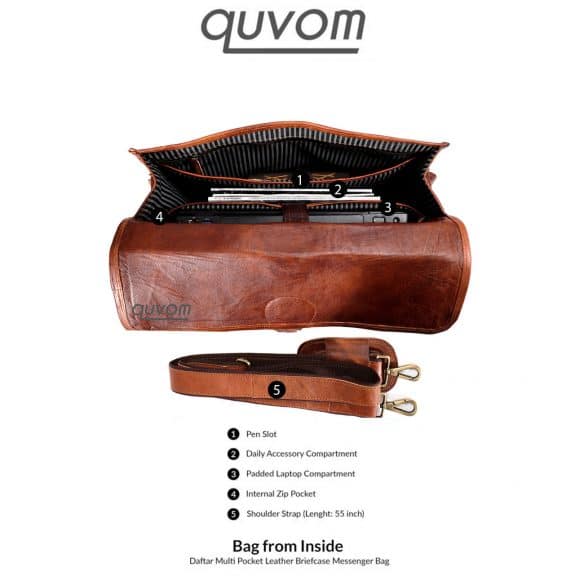 Wellington Leather Multi Pocket Briefcase Messenger Bag – Quvom.com