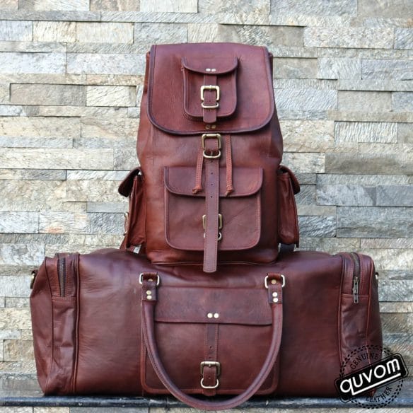 Boho Full Grain Leather Backpack and Overnight Duffel Bag Combo | Free ...