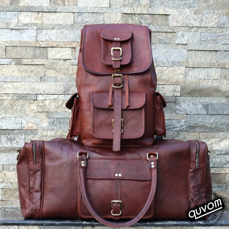 Boho Full Grain Leather Backpack and Overnight Duffel Bag Combo | Free ...